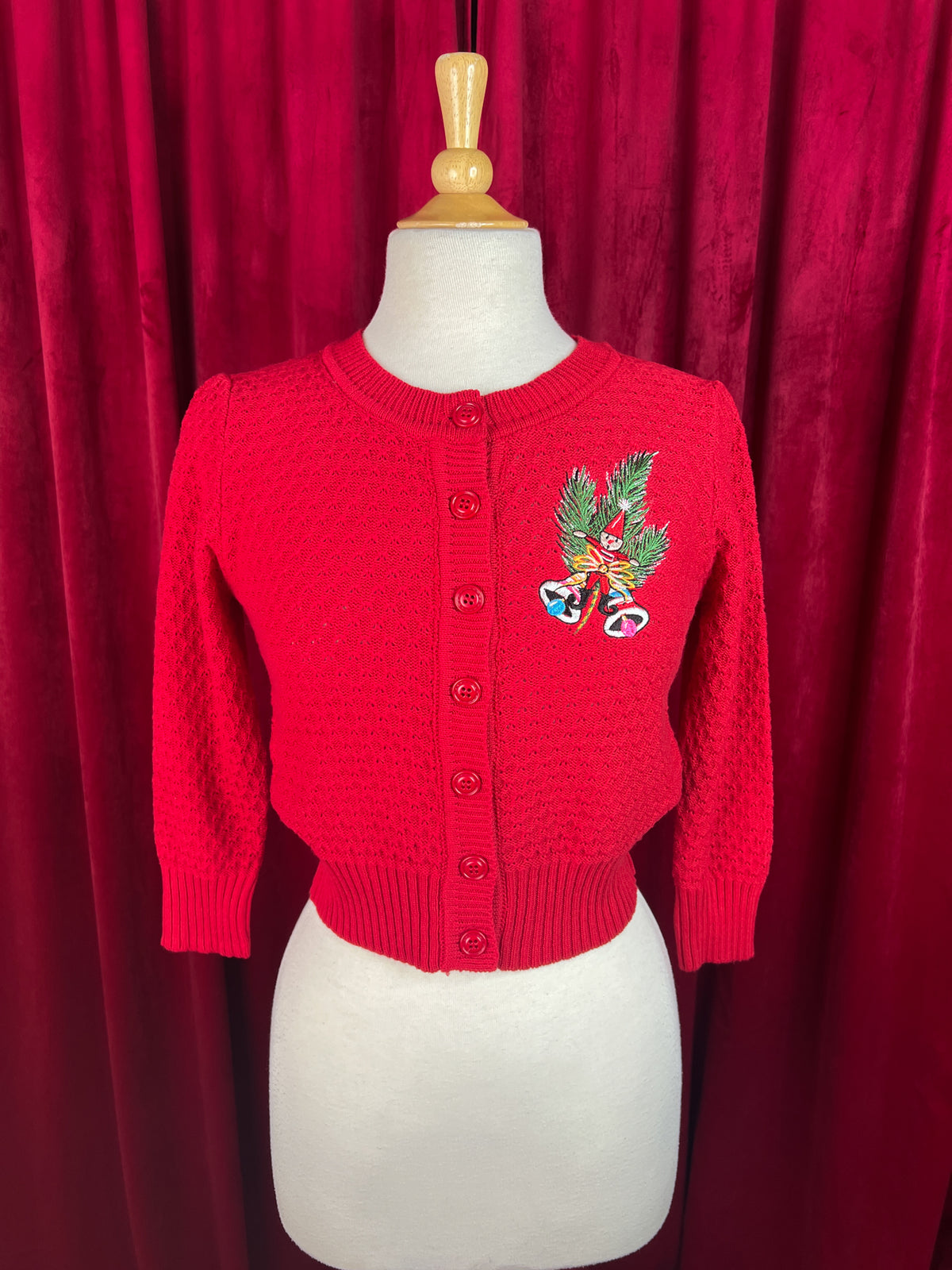 Festive Pixie Corsage Cropped Cardigan in Red | Mischief Made