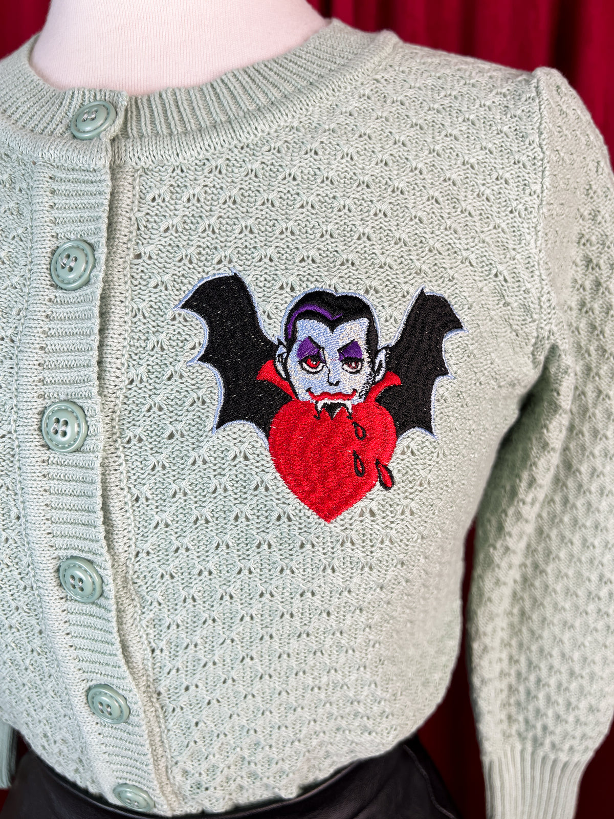 Size S - Love Bite Cropped Cardigan in Mint | Mischief Made