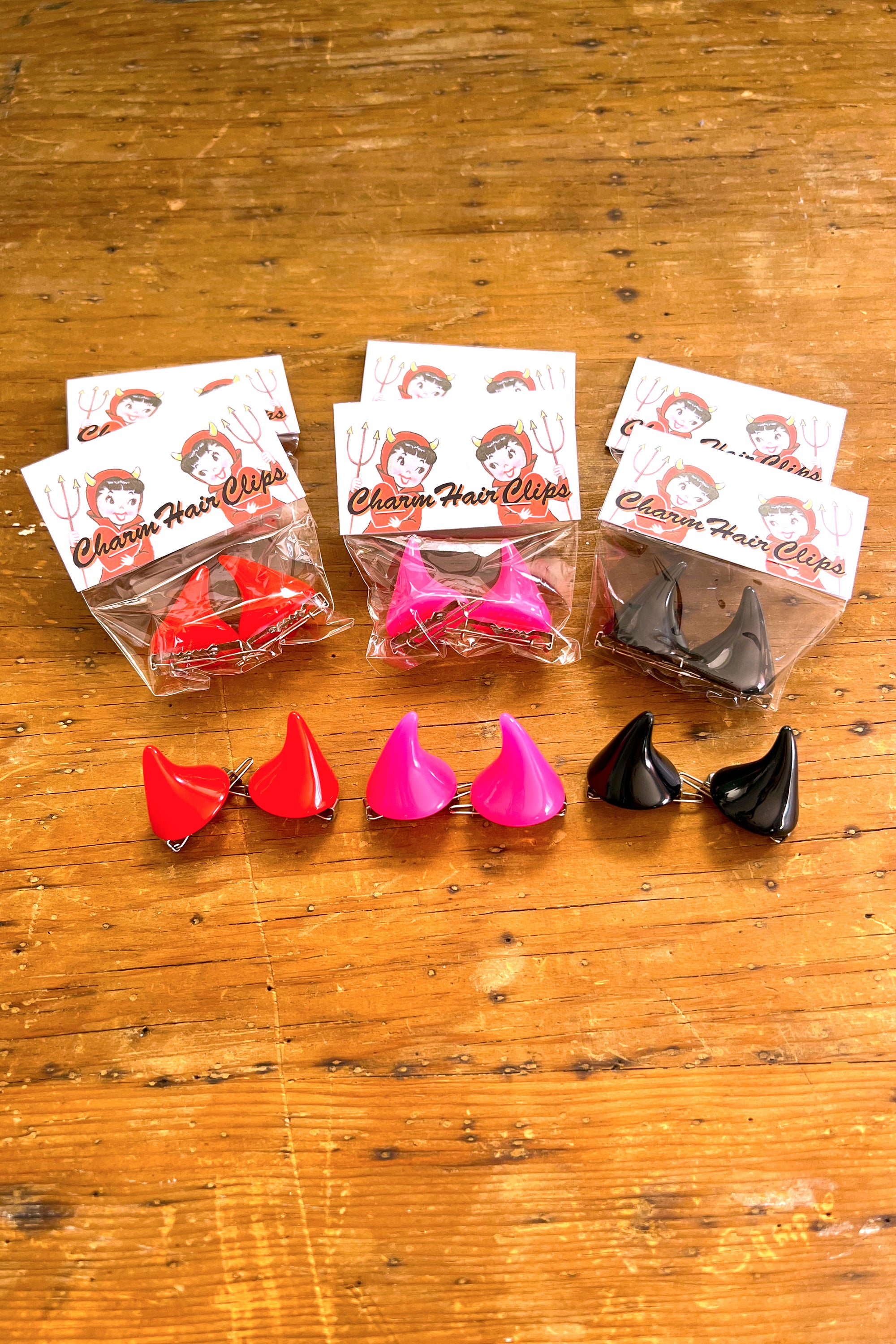 Devil horn hair clips in Red | Mischief Made