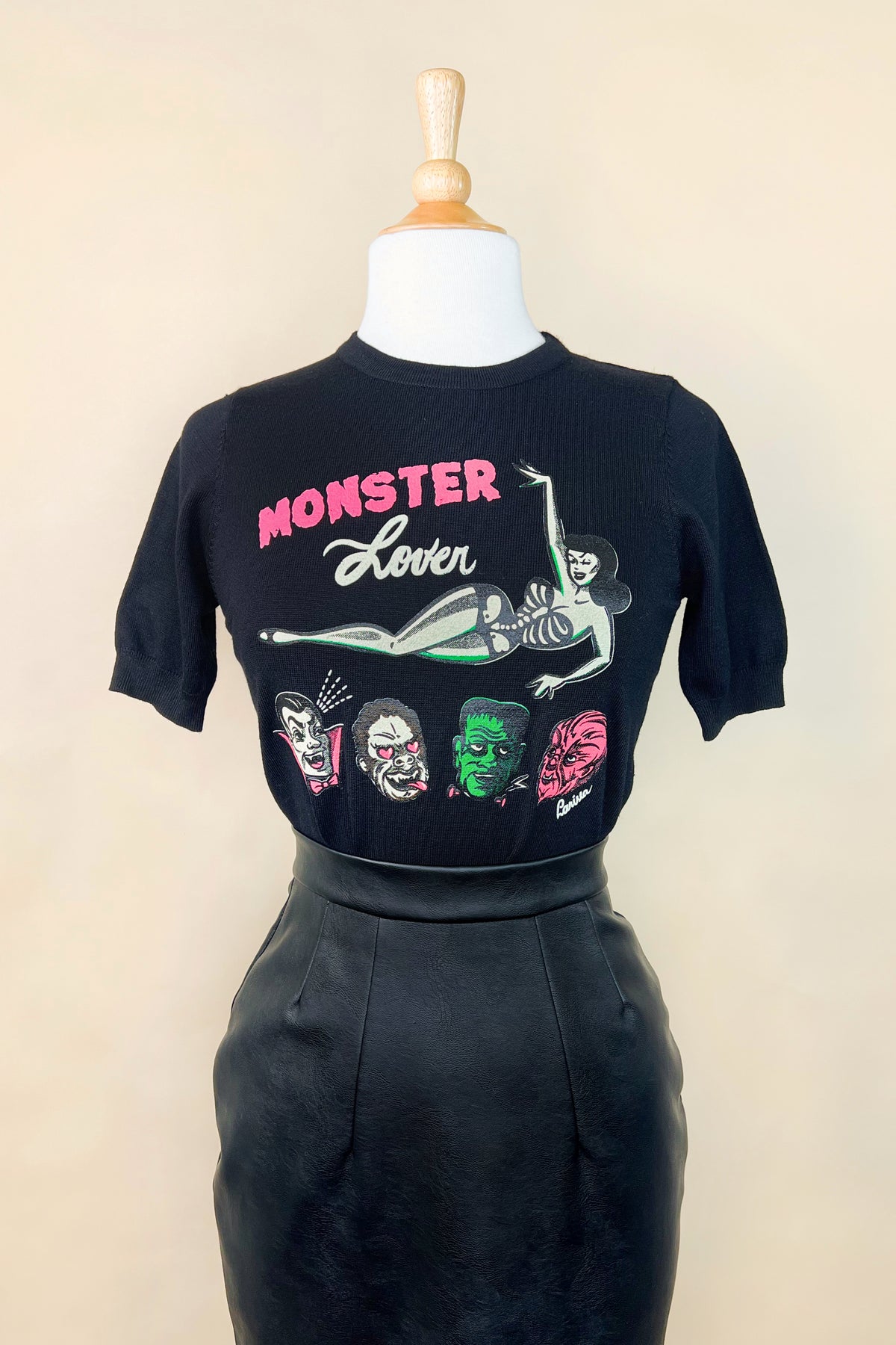 Monster Lover short sleeve Sweater in Black | Mischief Made