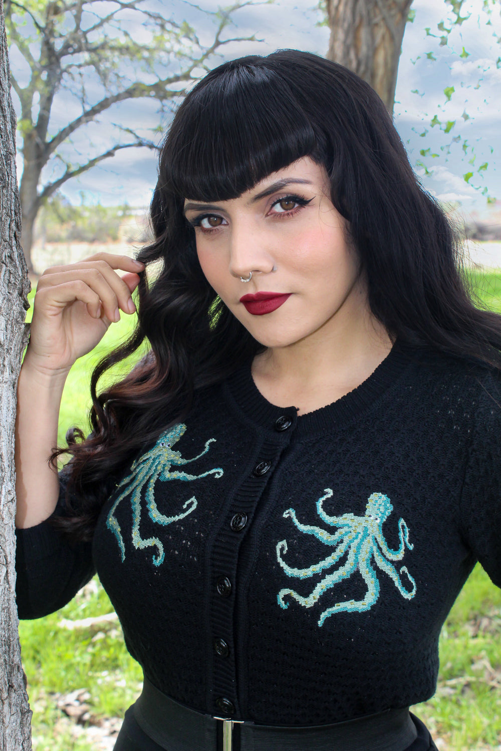 The Waltz Of The Octopus Cropped Cardigan in Black | Mischief Made